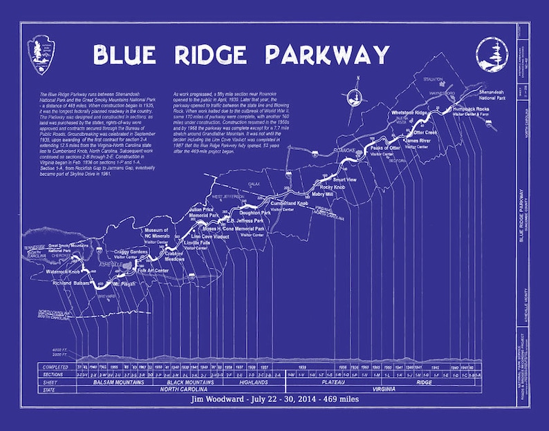 Blue Ridge Parkway Mountains Highway Map Print - Etsy