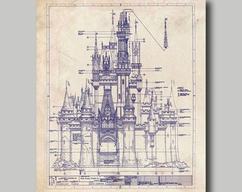 Disney World Castle Blueprint Disney Cinderella | Etsy