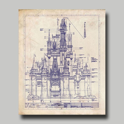 Disney World Castle Blueprint Disney Cinderella | Etsy