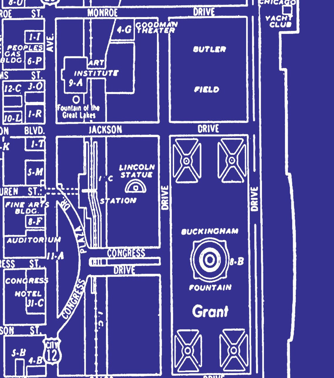 Chicago Street Map Vintage Blueprint Print Poster - Etsy