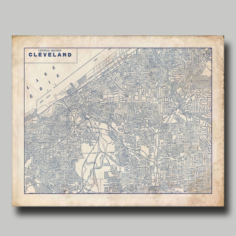 Cleveland Ohio Map Blueprint Vintage Grunge Print - Etsy