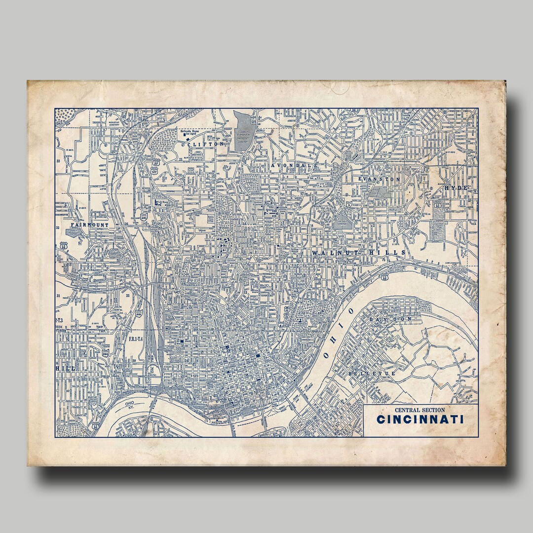 Cincinnati - Map - Blueprint - Street - Print - Poster - Etsy