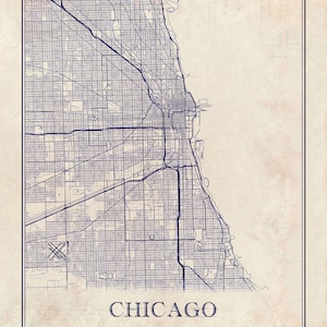 Chicago - Street Map - Vintage - Blueprint - Grunge - Print - Poster - Etsy
