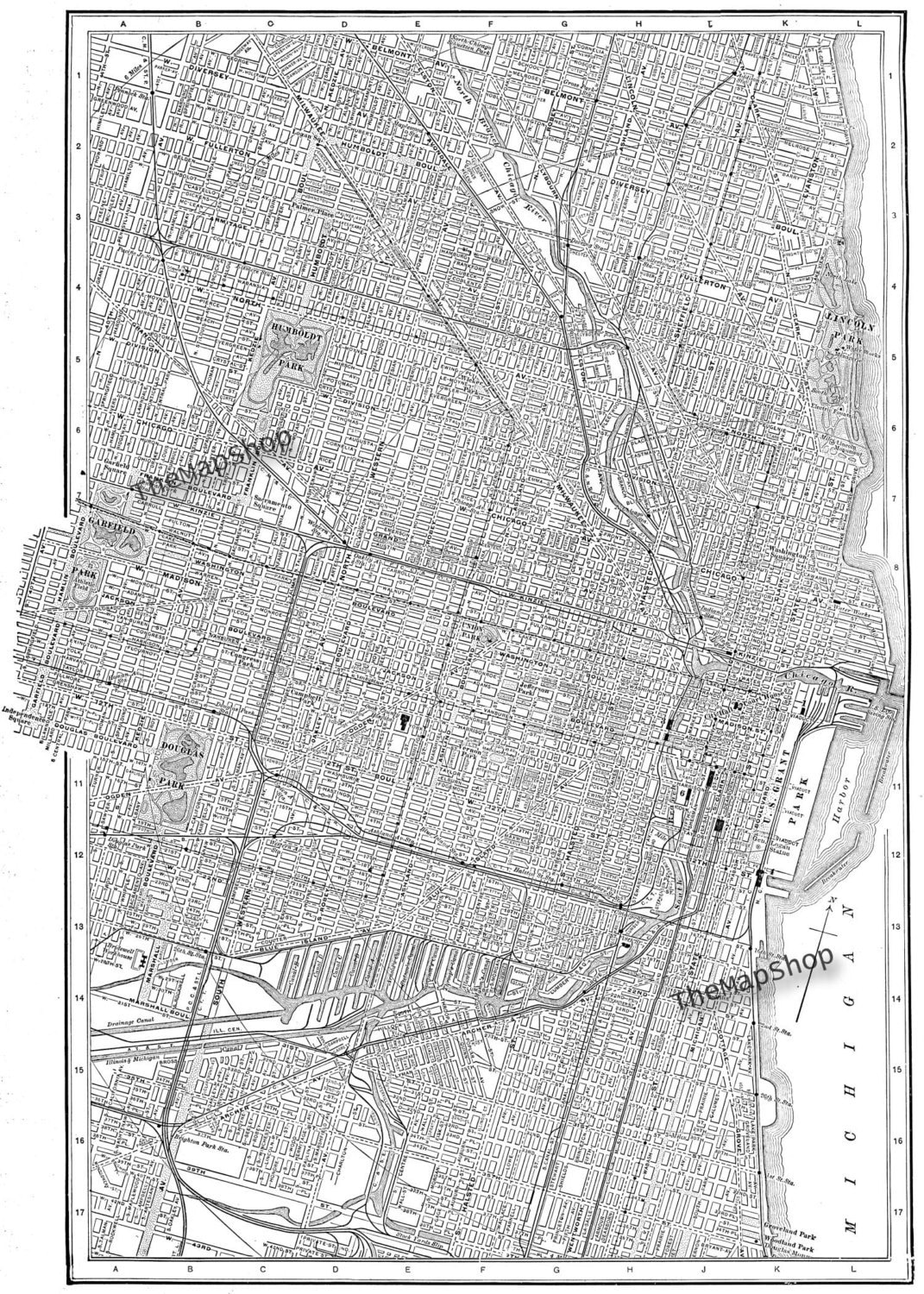 1900 Chicago Street Map Vintage Print Poster - Etsy