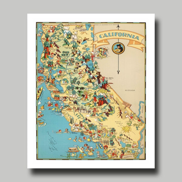 California Cartoon Map - Etsy
