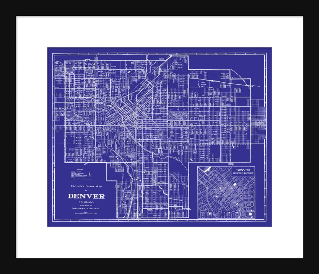 Denver Street Map Vintage - 1922 Street Map - Print Poster - Blueprint ...