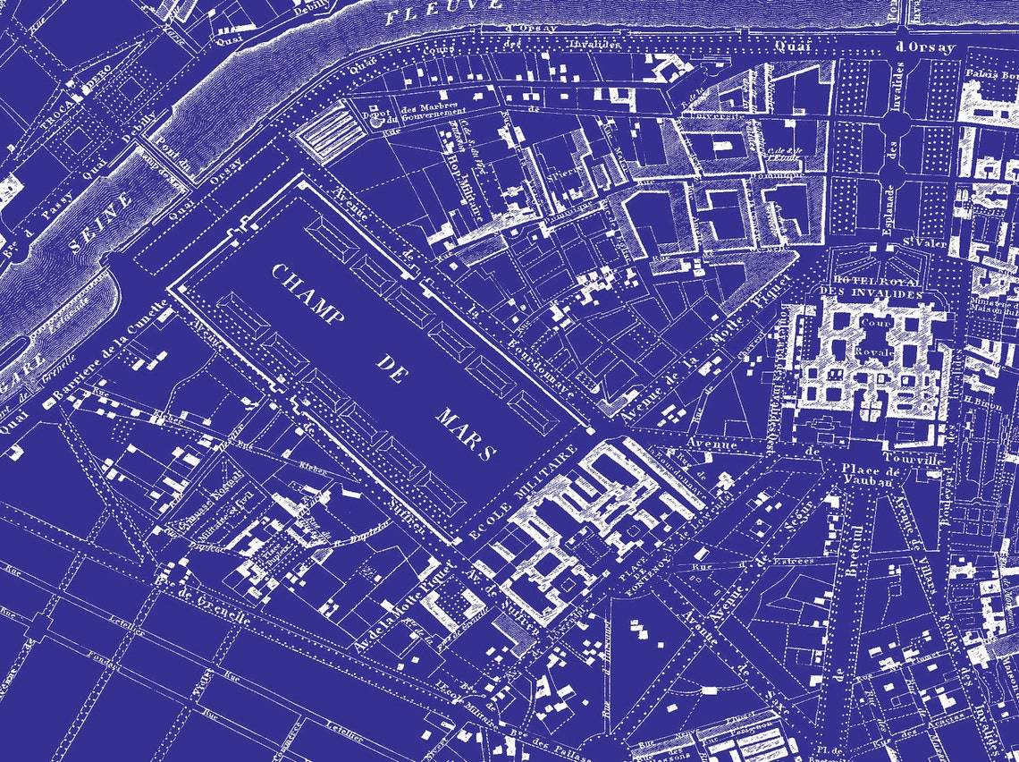 Paris Street Map Blueprint Vintage Poster Print - Etsy