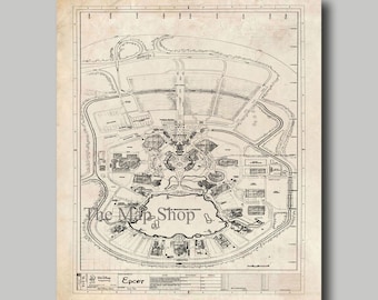 Disney World Epcot Blueprint Map Vintage Grunge | Etsy