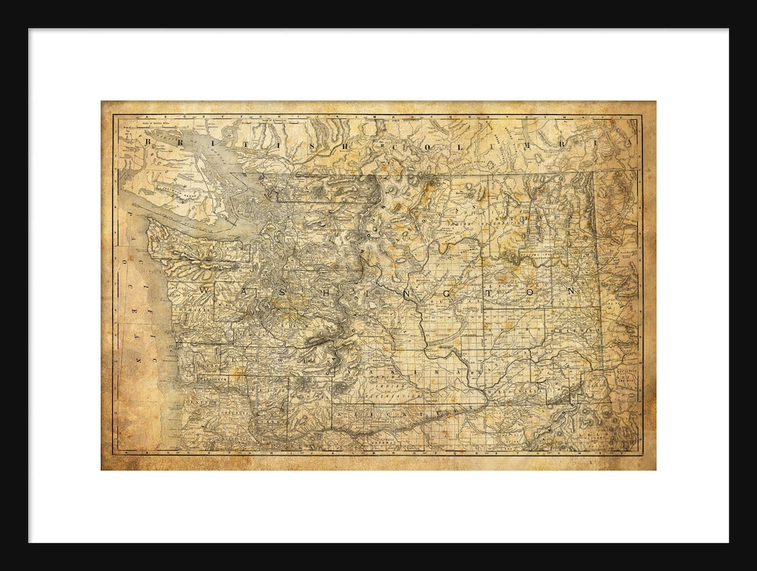 Washington State Map Vintage Print Poster Grunge - Etsy