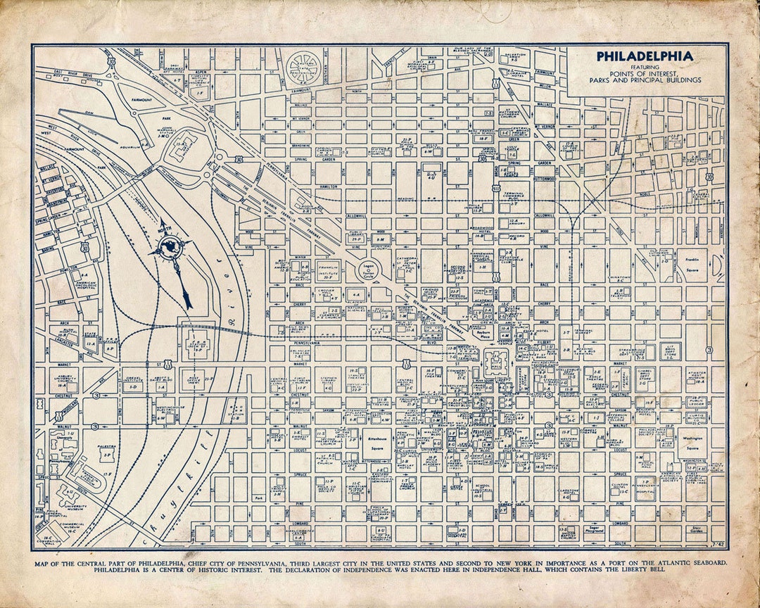 Philadelphia - Street Map - Blueprint - Vintage - Print - Poster - Etsy