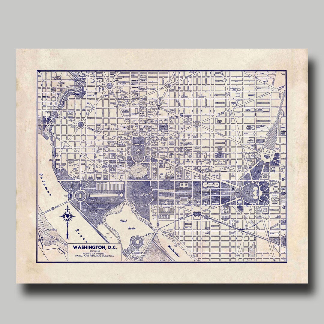 Washington DC - Map - Street Map - Vintage - Blueprint - Print - Poster ...