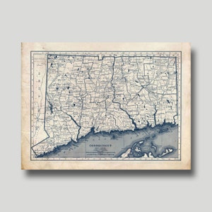 Connecticut Map State Map Vintage Blueprint Print - Etsy