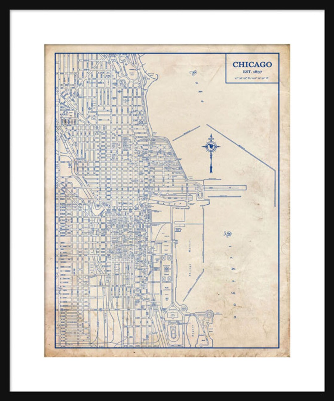 Chicago Map Street Map Vintage Blueprint Print Poster - Etsy