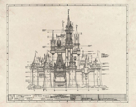 Disney World Castle Blueprint Disney Cinderella - Etsy