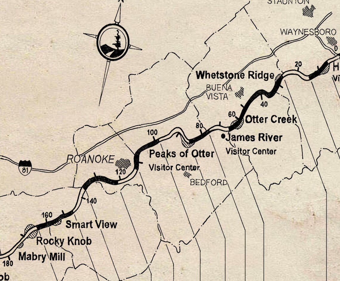 Blue Ridge Parkway Mountains Highway Map Print - Etsy