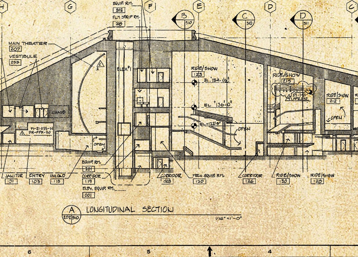 Disney World Epcot Blueprint Vintage Sepia Black Ink - Etsy