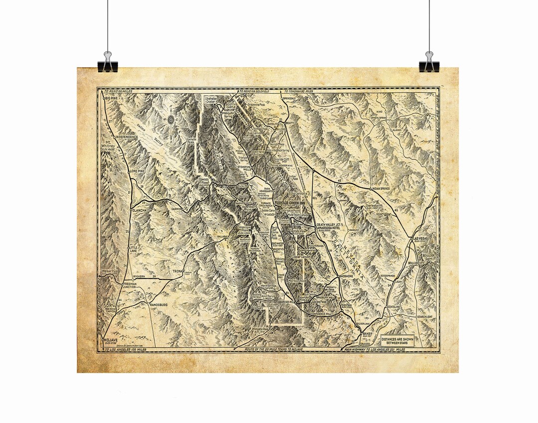 Death Valley California Map Print Poster Sepia vintage - Etsy