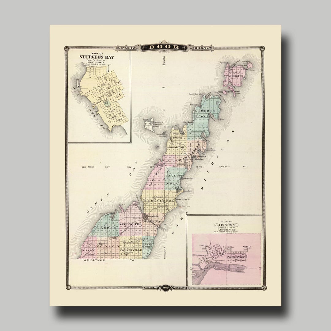 Door County Wisconsin Map Print Poster Sturgeon Bay - Etsy