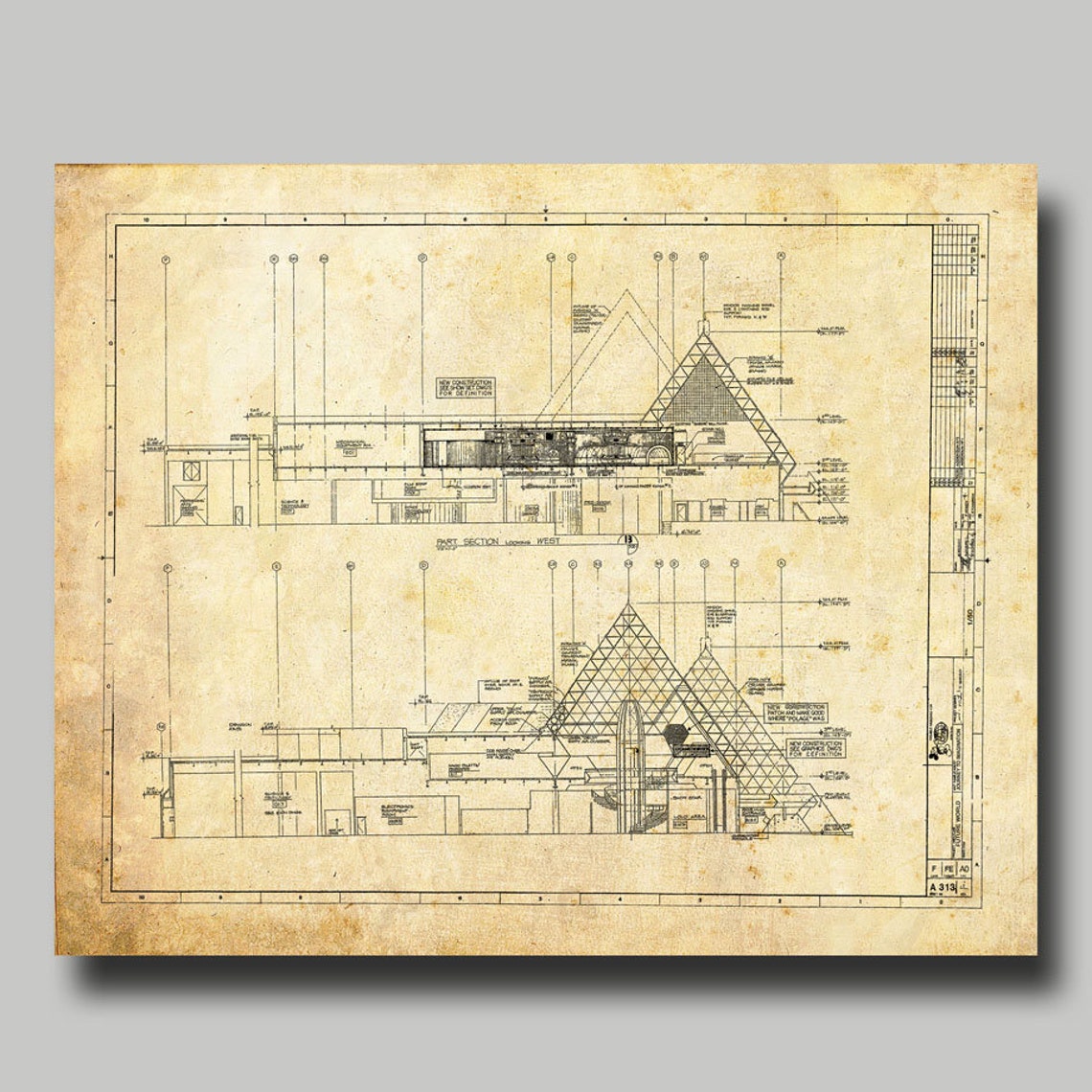 Disney World - Epcot - Blueprint - Vintage - Sepia - Black Ink - Print ...