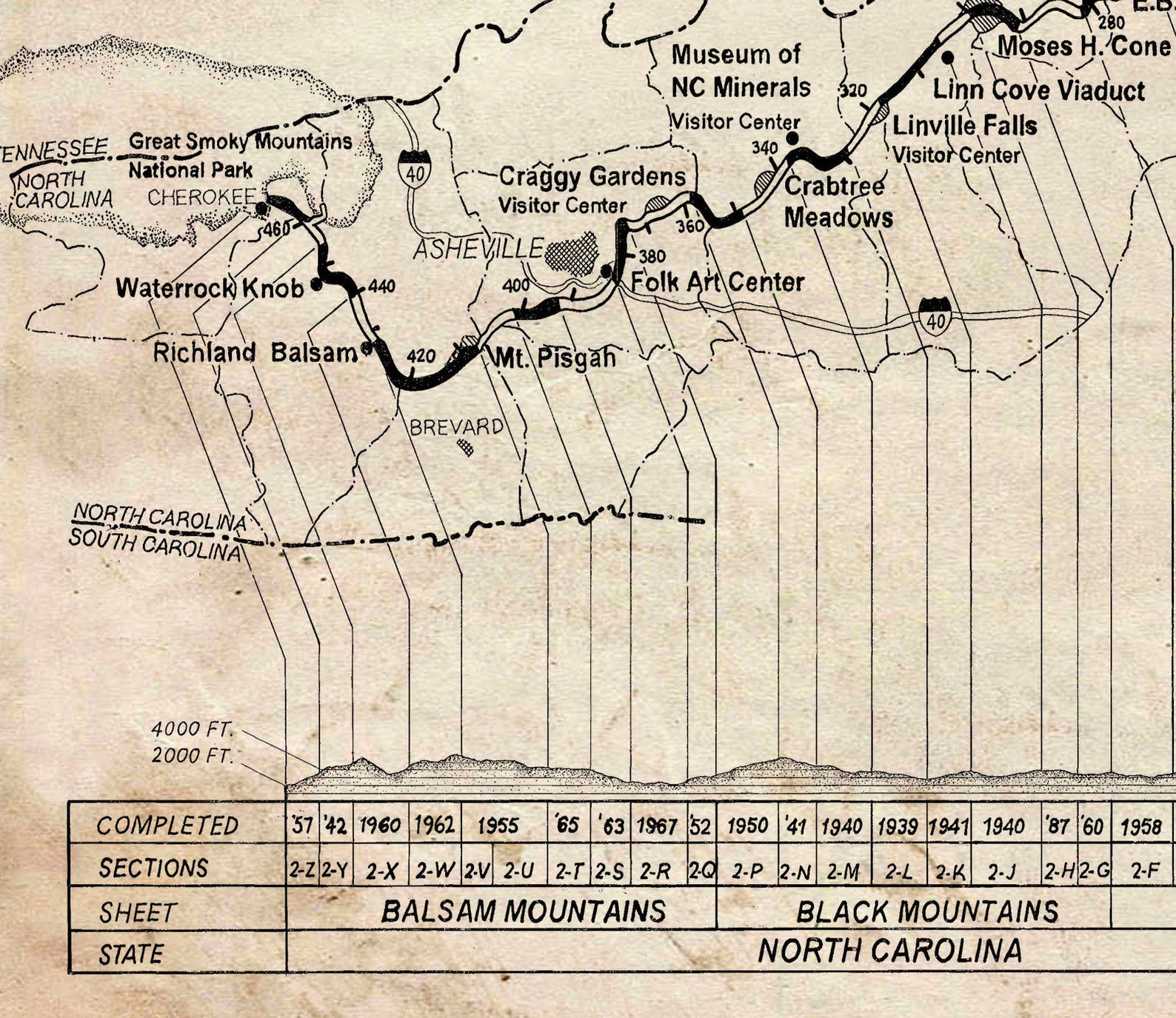 Blue Ridge Parkway Mountains Highway Map Print - Etsy