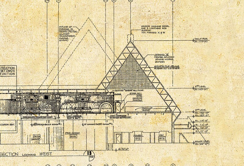 Disney World - Epcot - Blueprint - Vintage - Sepia - Black Ink - Print ...
