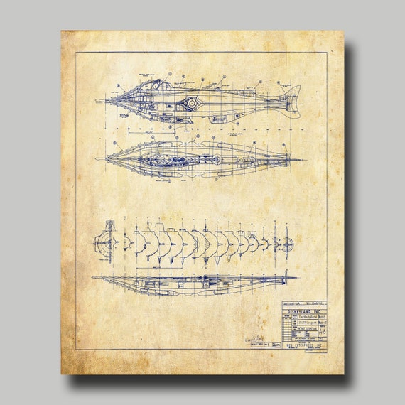 Disneyland Nautilus Submarine Blueprint Disney Blue | Etsy