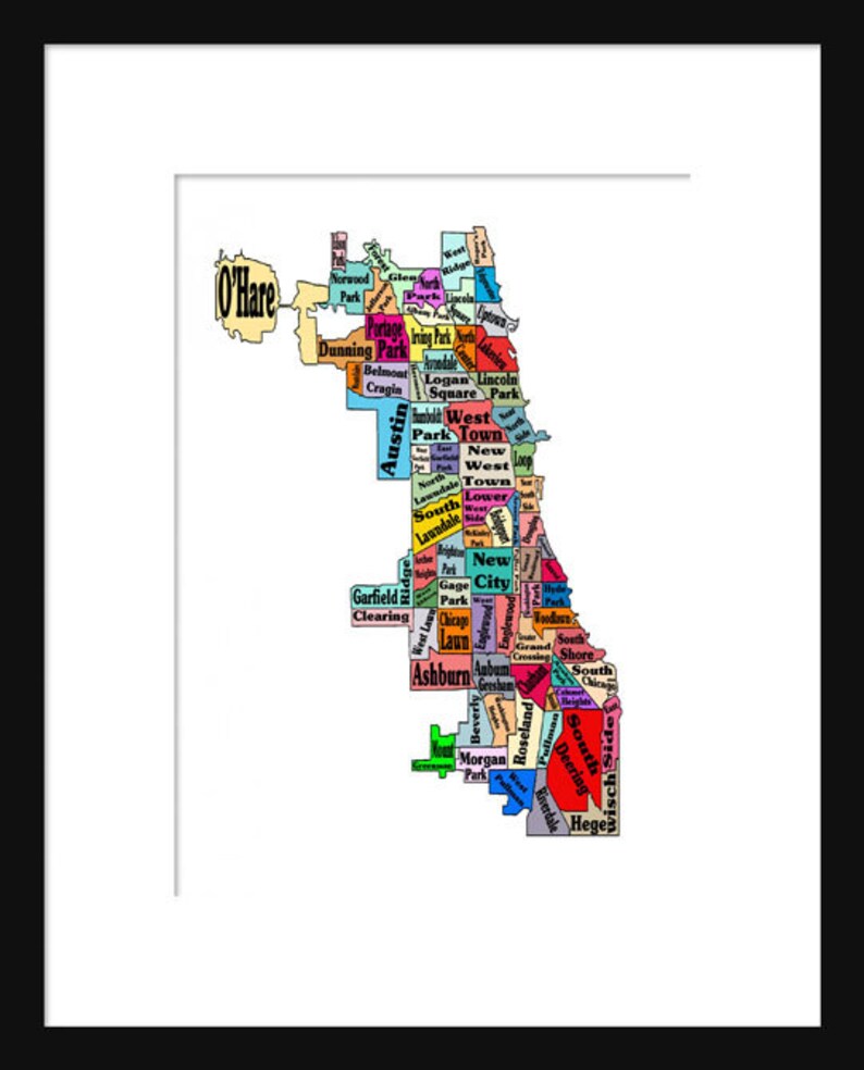 Chicago Map Print Poster Neighborhoods - Etsy