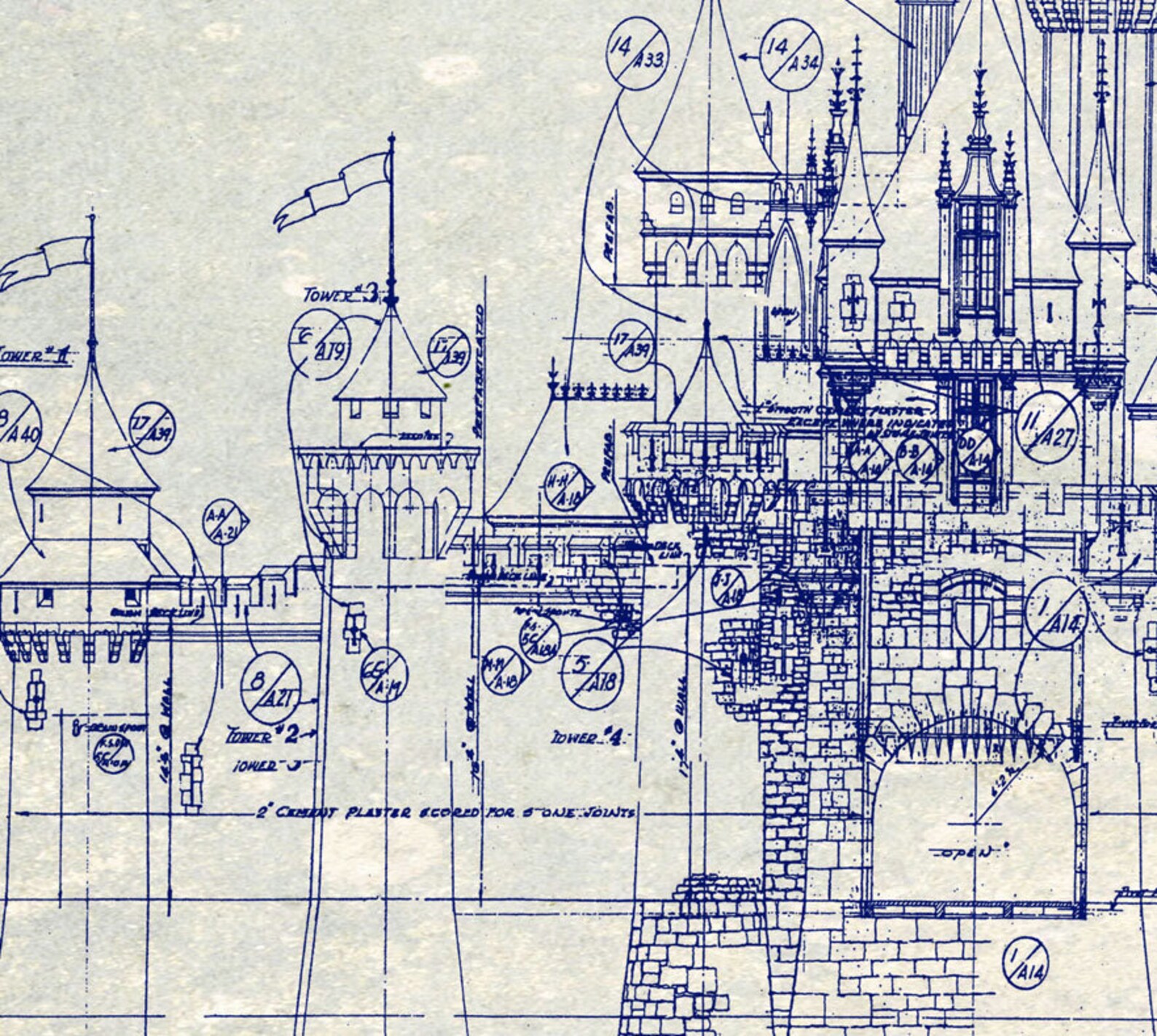 Disneyland Castle Blueprint Disney Cinderella | Etsy