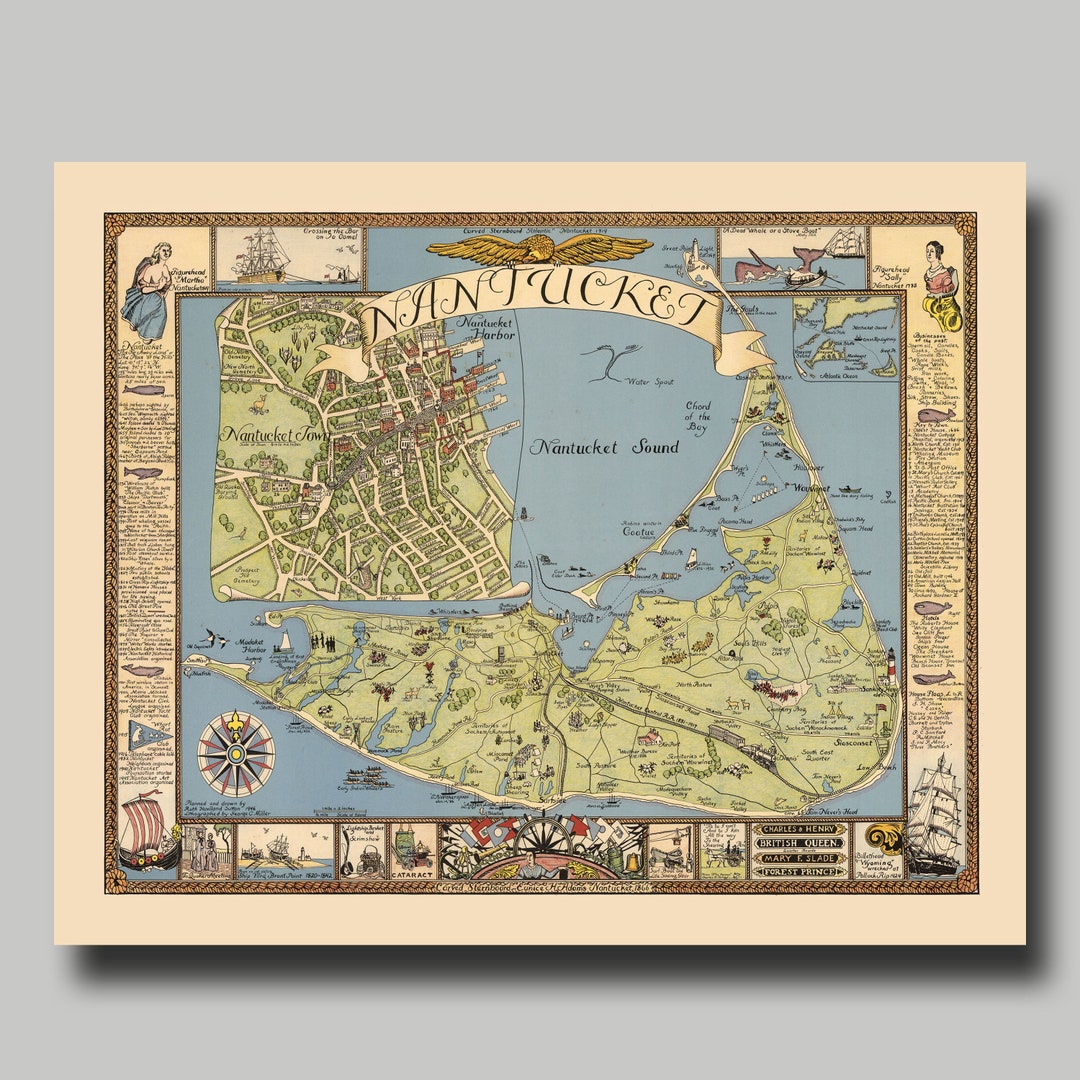 Nantucket Island - Map - Panoramic - Print - Poster - Etsy
