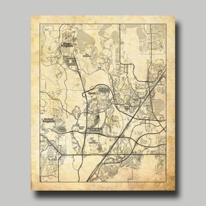 Disney World Map - Vintage - Disney Map - Panoramic - Sepia - Map of ...