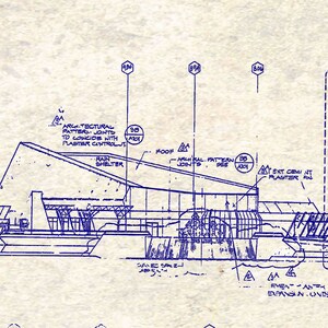 Disney World - Epcot - Blueprint - Vintage - Gray - Blue Ink - Print ...