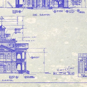 Haunted Mansion Blueprint Disney Disneyland Vintage Gray Grunge Blue ...