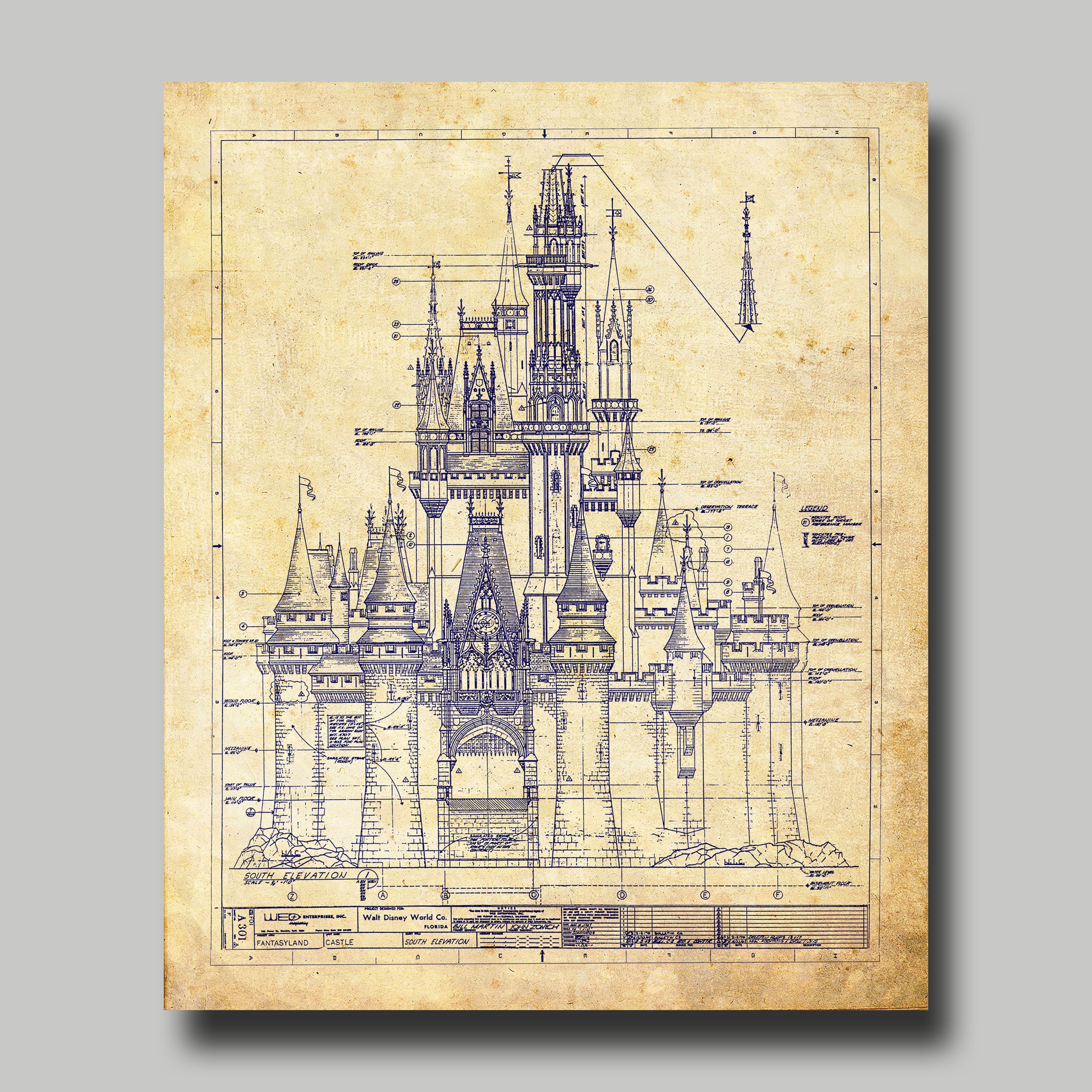 Disney World Castle Blueprint Disney Cinderella | Etsy