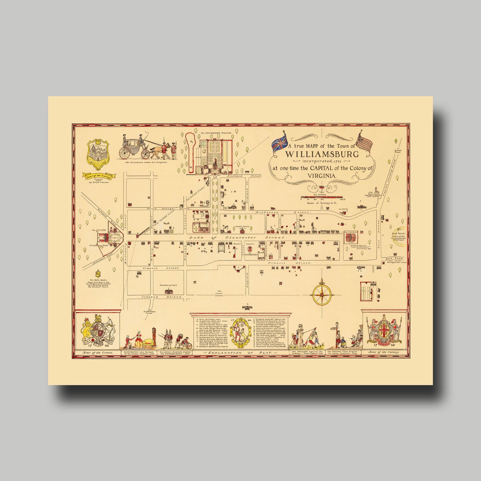 Williamsburg Virginia Map Vintage Print Poster - Etsy