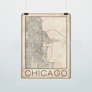Chicago - Map - Street Map - Vintage - Print - Poster - Blue ...