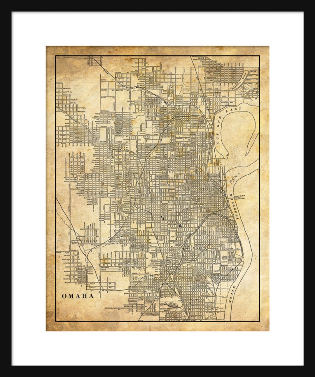 Omaha Map - Street Map Vintage Poster Print -sepia Grunge - Etsy