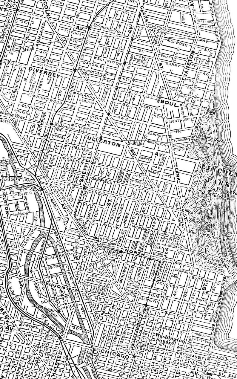 1900 Chicago Street Map Vintage Print Poster - Etsy