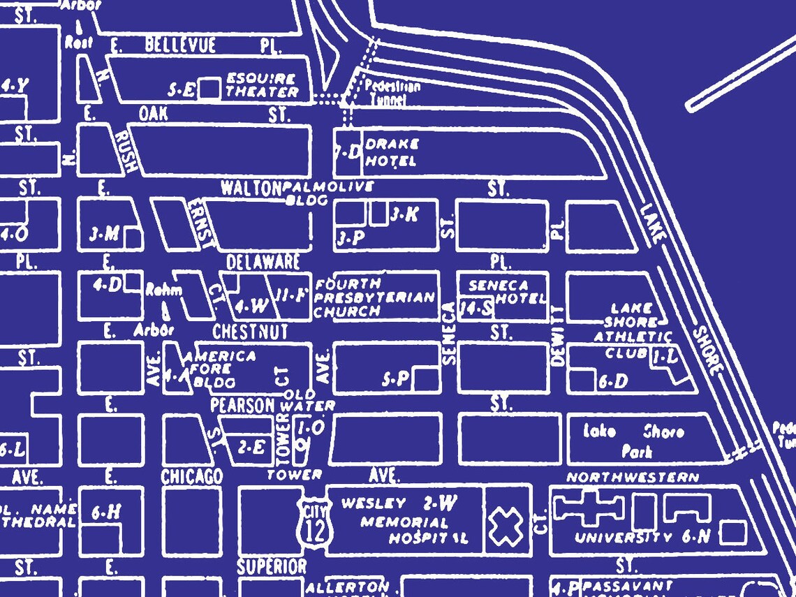 Chicago Street Map Vintage Blueprint Print Poster - Etsy