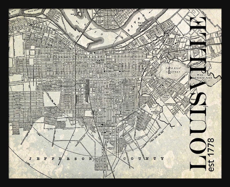 Louisville City Map Louisville Street Map Vintage Tile Map | Etsy