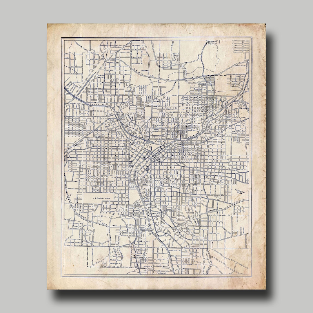 Atlanta - Map - Street Map - Vintage - Print Poster - Bluprint - Etsy