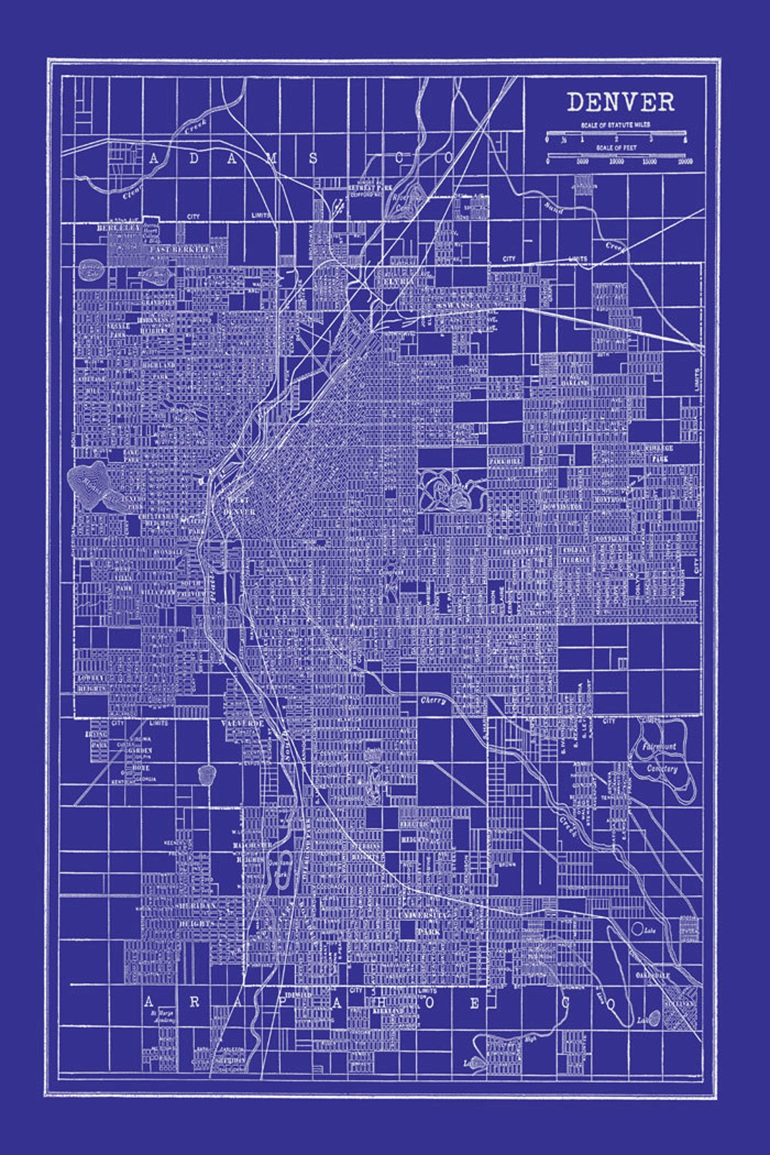 1944 Denver Street Map Vintage Blueprint Print Poster - Etsy