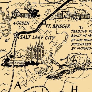 Mormon Trail - Map - Vintage - Utah - Print - Poster - Salt Lake City ...