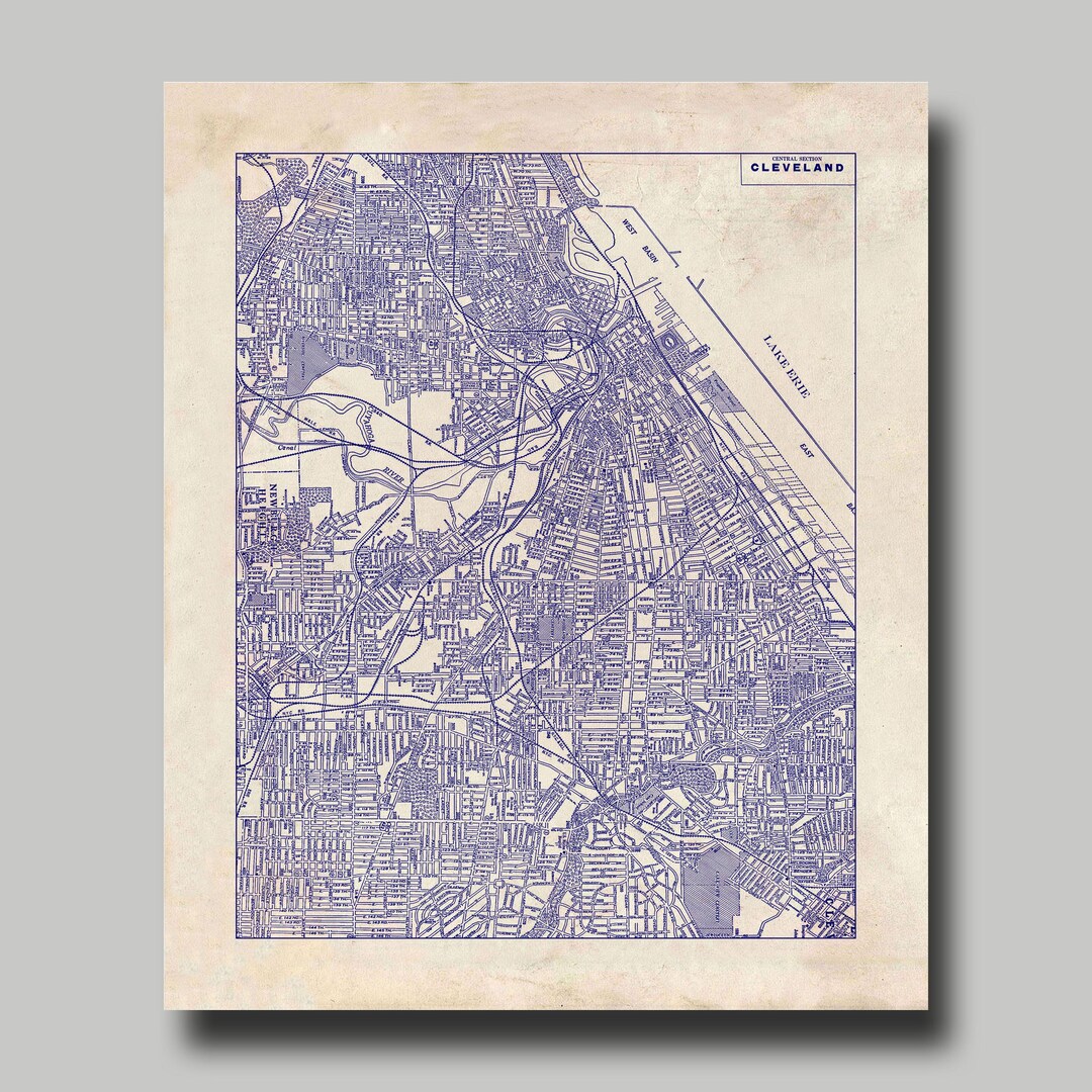 Cleveland - Ohio - Map - Blueprint - Vintage - Grunge - Print- Poster ...