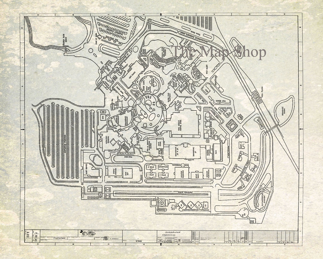 Disney World - MGM Studios - Blueprint - Map - Vintage - Gray - Black ...