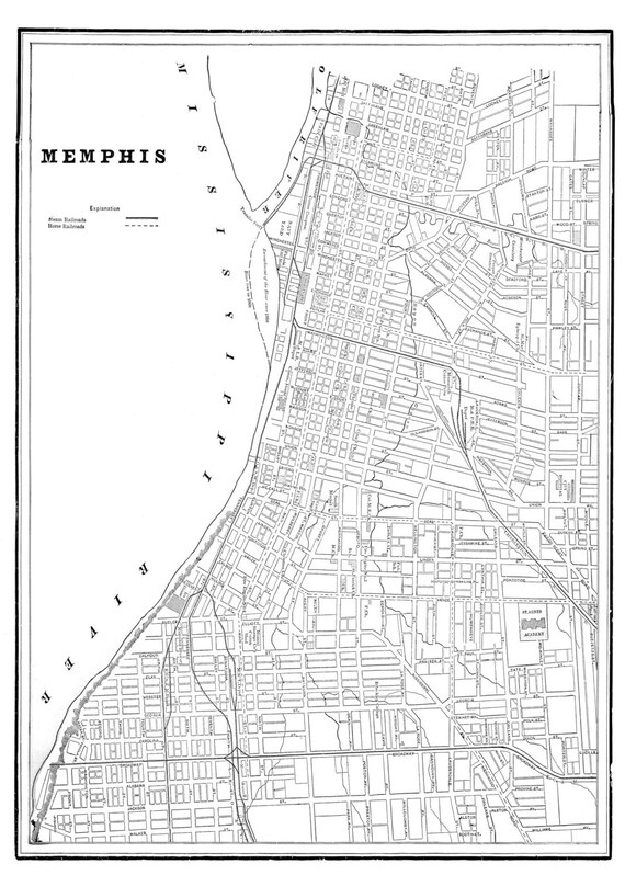 1944 Memphis Street Map Vintage Print Poster | Etsy