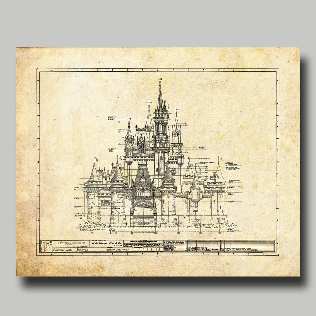 Disney World Castle Blueprint Disney Cinderella - Etsy