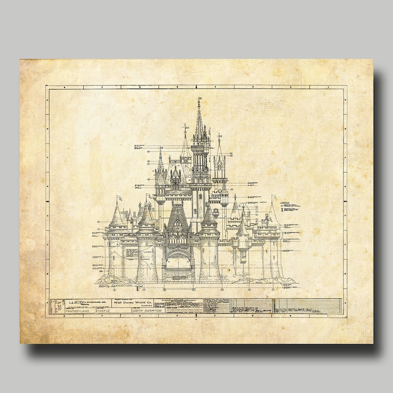 Disney World Castle Blueprint Disney Cinderella - Etsy