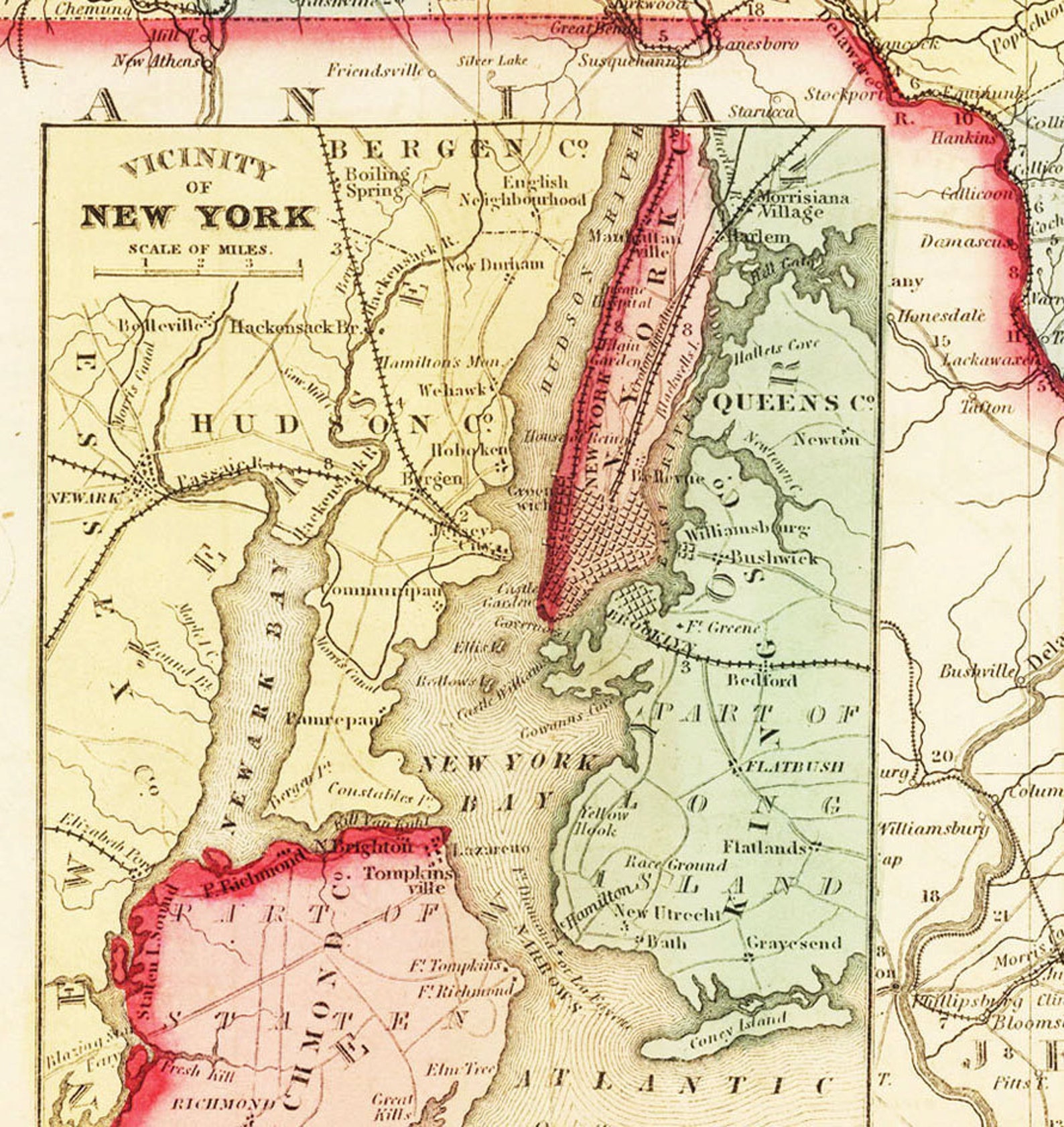 1859 Map of New York Vintage Print Poster - Etsy