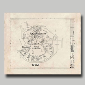 Disney World - Epcot - Blueprint - Map - Vintage - Grunge - Black Ink ...