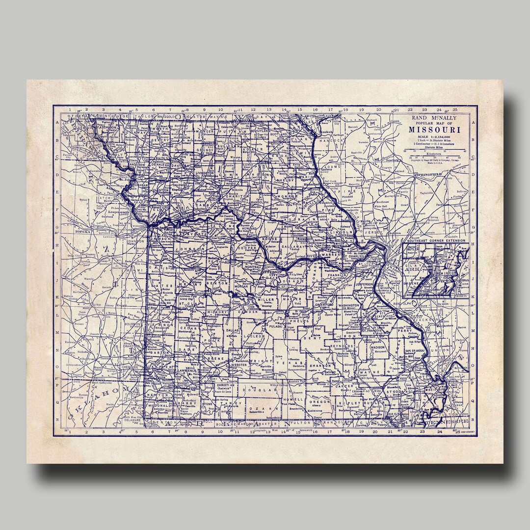 Missouri - Map - State Map - Vintage - Blueprint - Print - Poster - Etsy